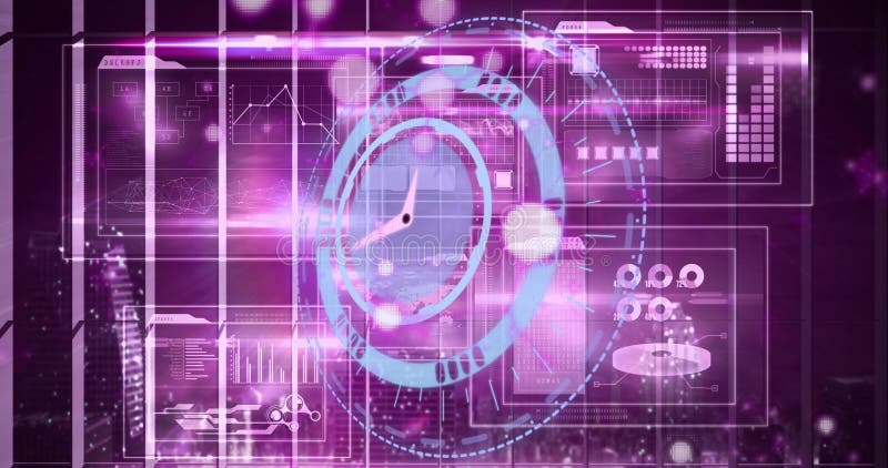 Image of Clock Over Digital Screen with Diverse Data Stock Photo ...