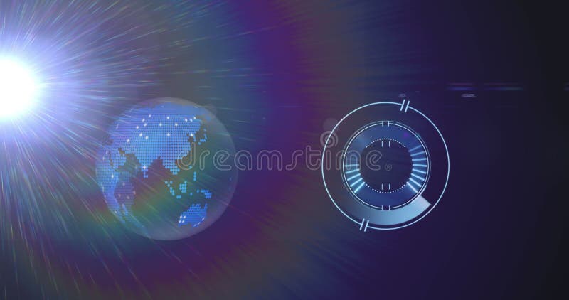 Image of Clock Over Lights and Spinning Globe Stock Illustration ...