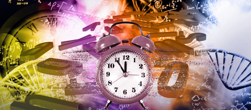 Image of a Clock with Particles Coming Off of it Against the Background ...