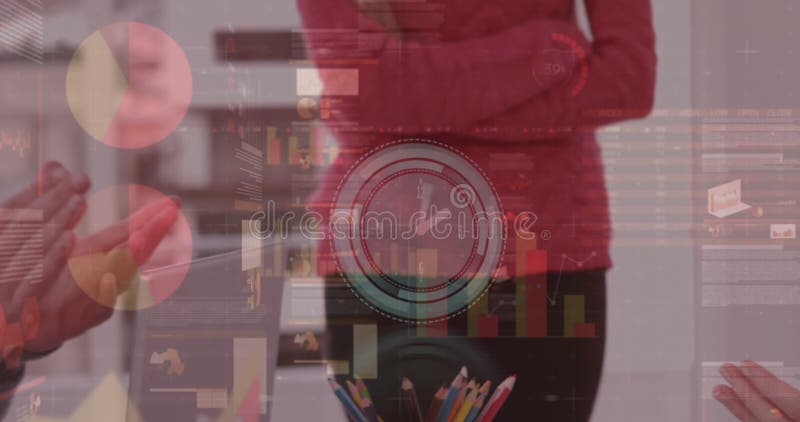 Image of Clock, Statistics and Data Processing Over Business People ...