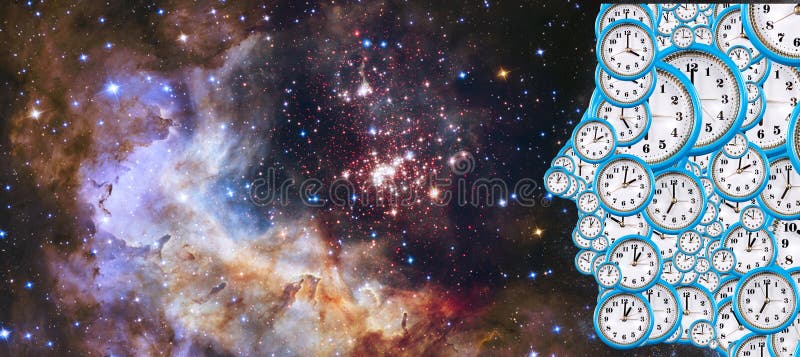 An Image of a Clock, from Which Particles and a Human Head are ...