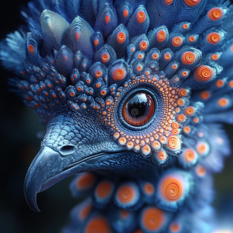 Image of a Close-up Bird Head with Contrasting Blue and Orange Feathers ...