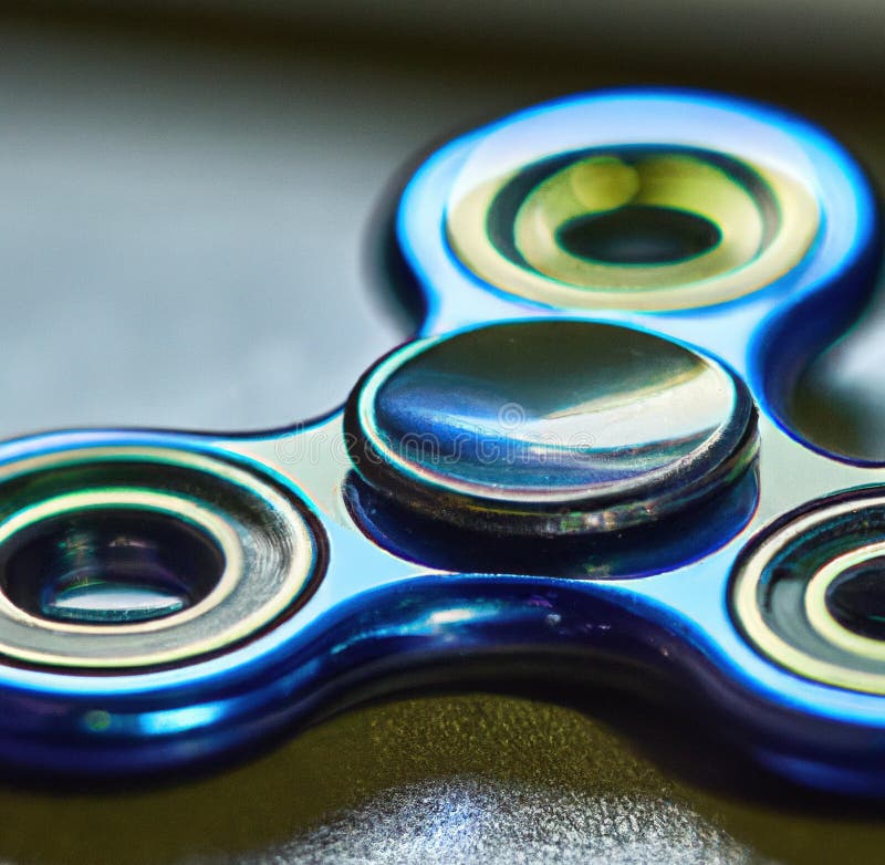 Image of Close Up of Blue Metallic Fidget Spinner on Black Background ...