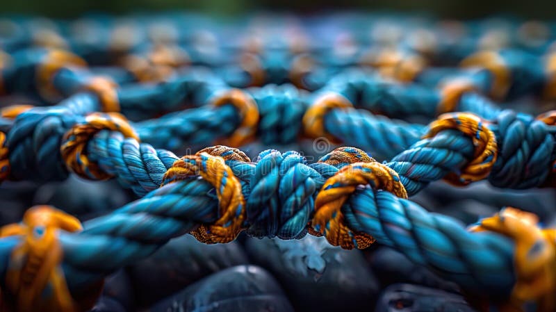 The Image is a Close Up of a Blue and Orange Rope Stock Image - Image ...