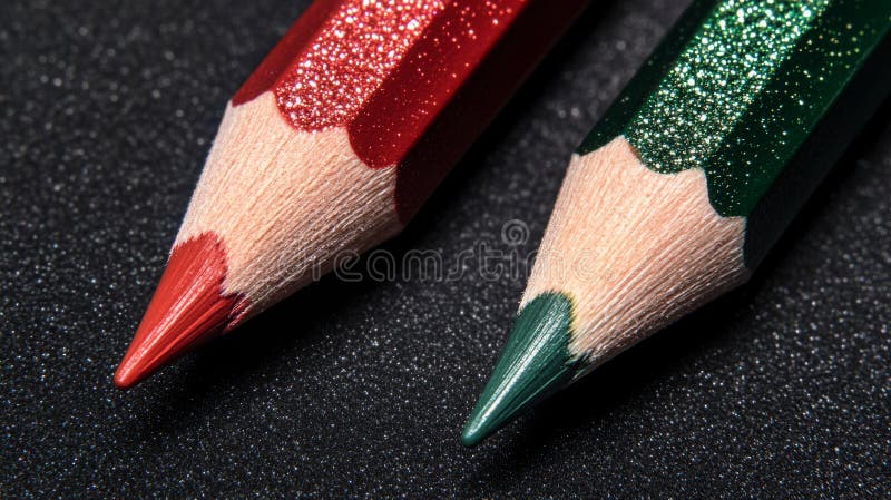 The Image is a Close-up of a Colored Pencil with Red and Green Stripes ...
