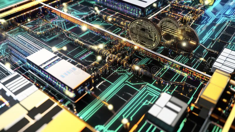 A Computer Chip with a Lot of Wires and Lights on it Stock Illustration ...