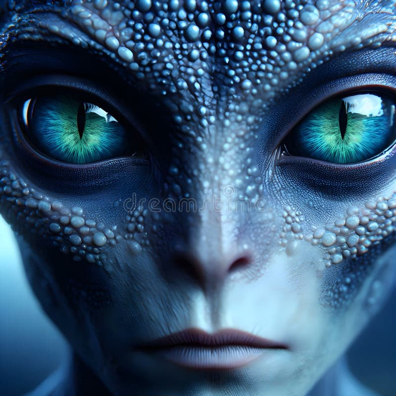 Image of Close Up Face of an Alien with Different Blurred Eyes Colored ...