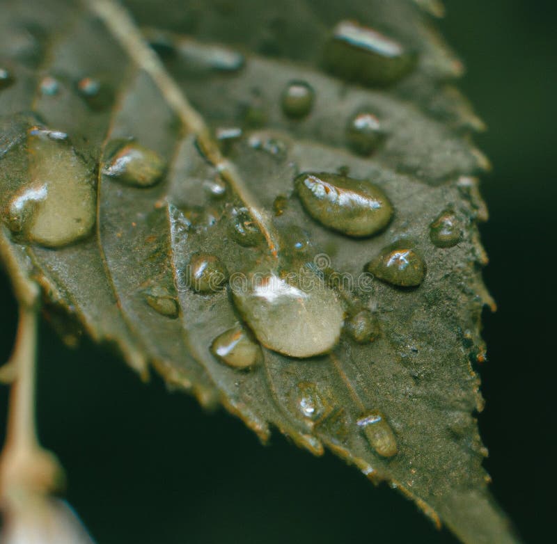 Image of Close Up of Multiple Rain Drops on Green Leaf Surface Stock ...