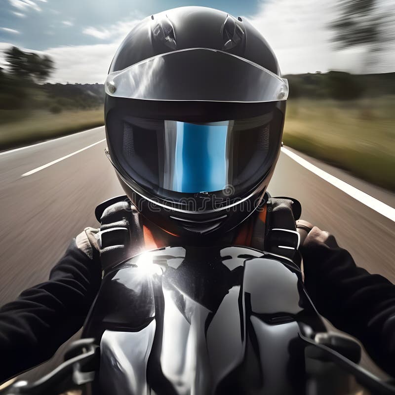 Image of Close Up Photo Motorist Face Wearing Helmet and the Visor ...