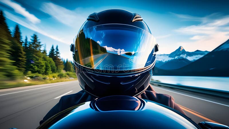 Image of Close Up Photo Motorist Face Wearing Helmet and the Visor ...