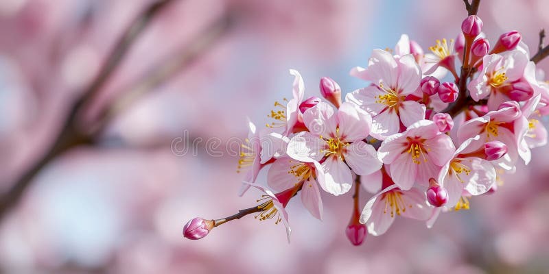 Image is a Close-up Photograph of Cherry Blossoms in Full Bloom. the ...