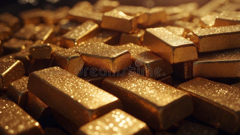 The Image is a Close Up of a Pile of Gold Bricks with a Lot of Sparkles ...