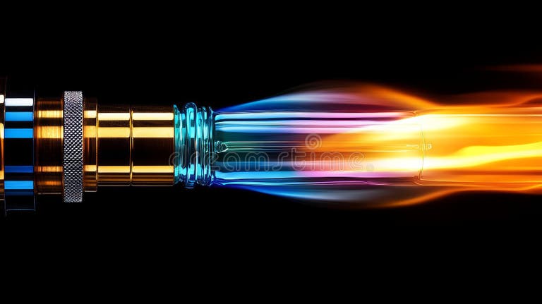 The Image is a Close-up of a Powerful Flashlight with a Bright Flame ...