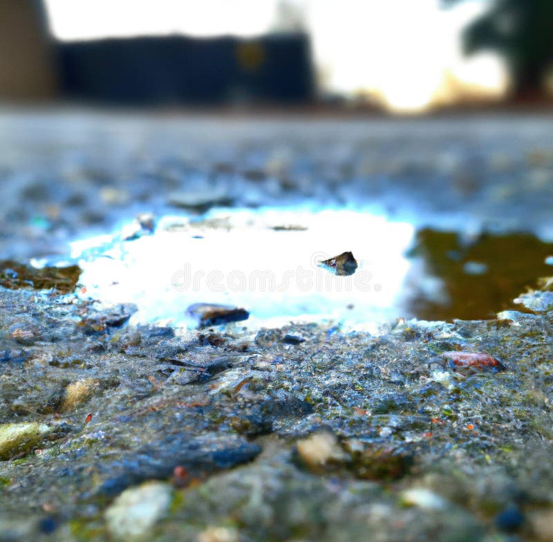 Image of Close Up of Rain Puddle with Reflection and Mud Surround Stock ...