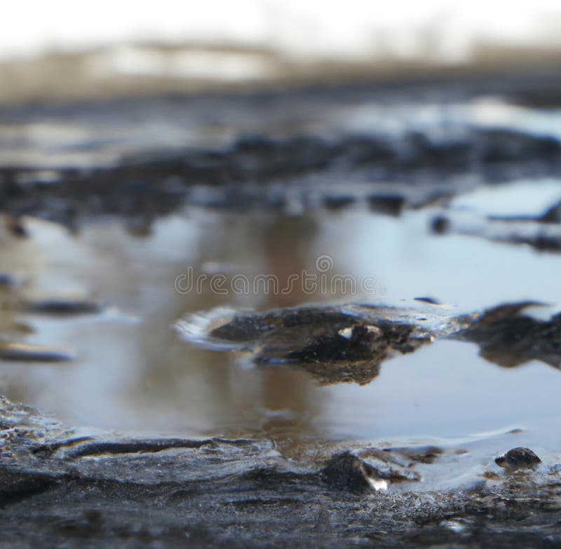 Image of Close Up of Rain Puddle with Reflection and Mud Surround Stock ...