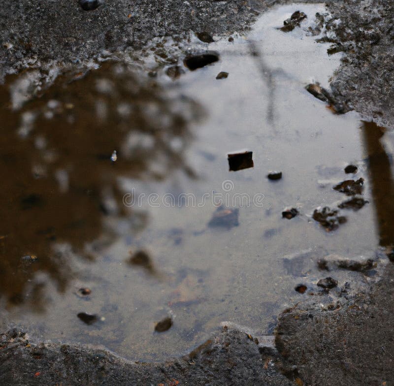 Image of Close Up of Rain Puddle with Reflection and Mud Surround Stock ...