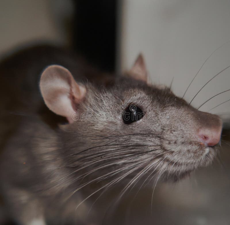Image of Close Up of Side View of Rat on Grey Background Stock Photo ...