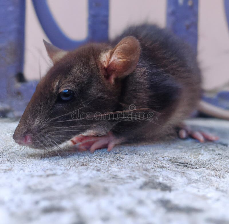 Image of Close Up of Side View of Rat on Grey Background Stock Image ...