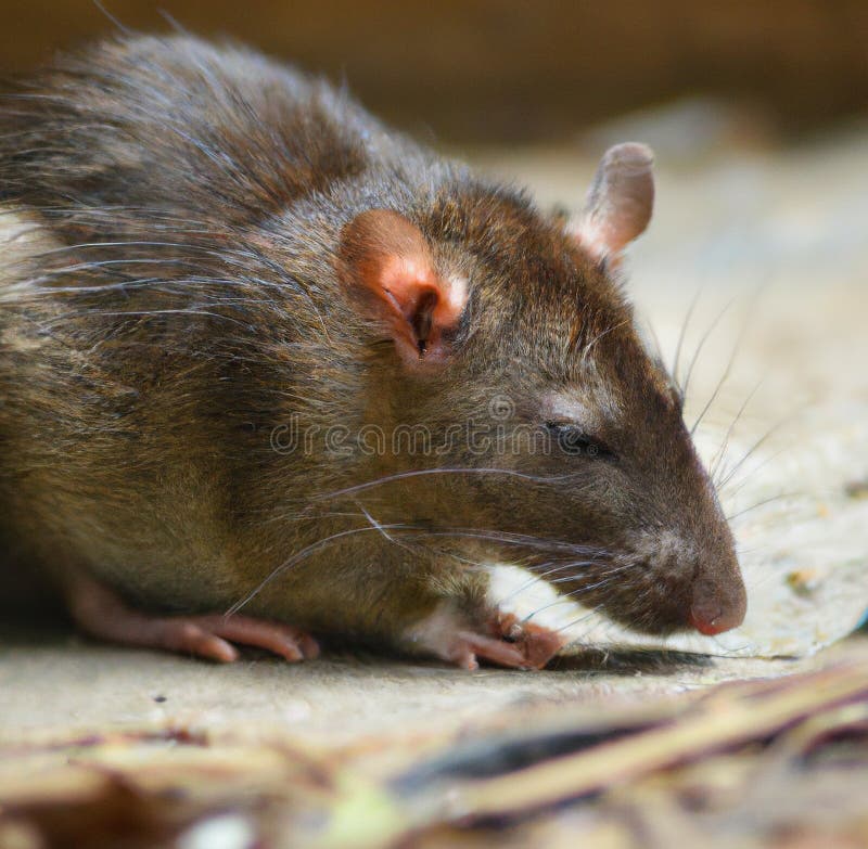 Image of Close Up of Side View of Rat on Grey Background Stock Image ...