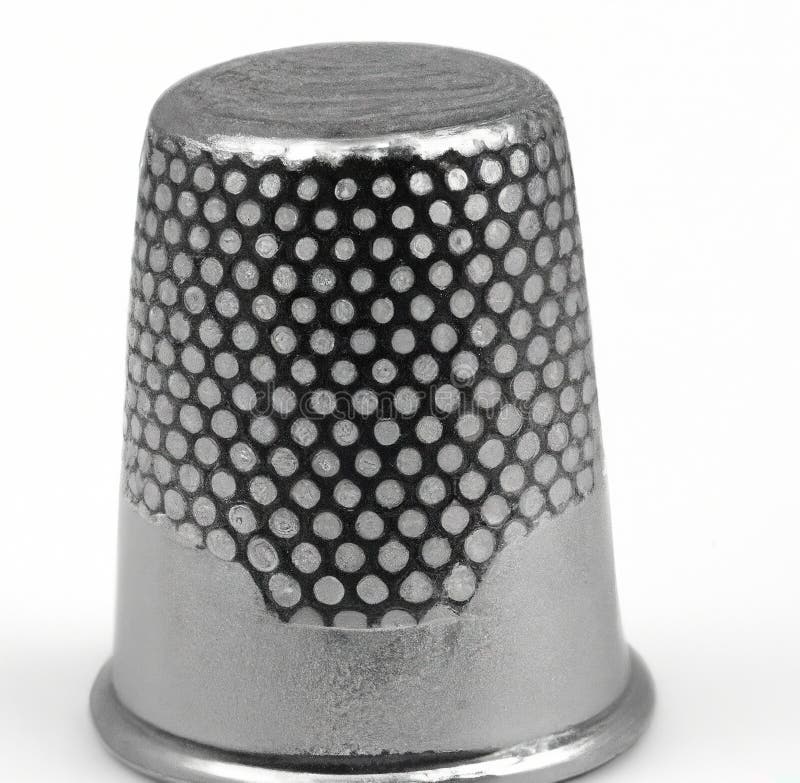 Image of Close Up of Silver Thimble and Copy Space on White Background ...