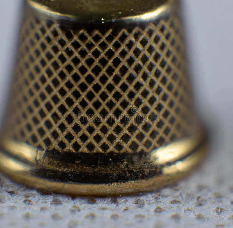 Image of Close Up of Silver Thimble on Grey Patterned Fabric Background ...