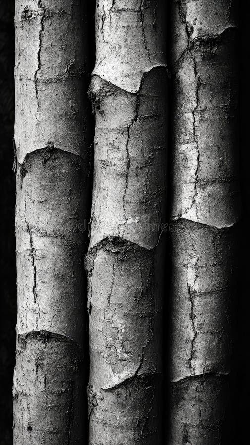 The Image is a Close Up of Three Tree Trunks, Each with a Different ...