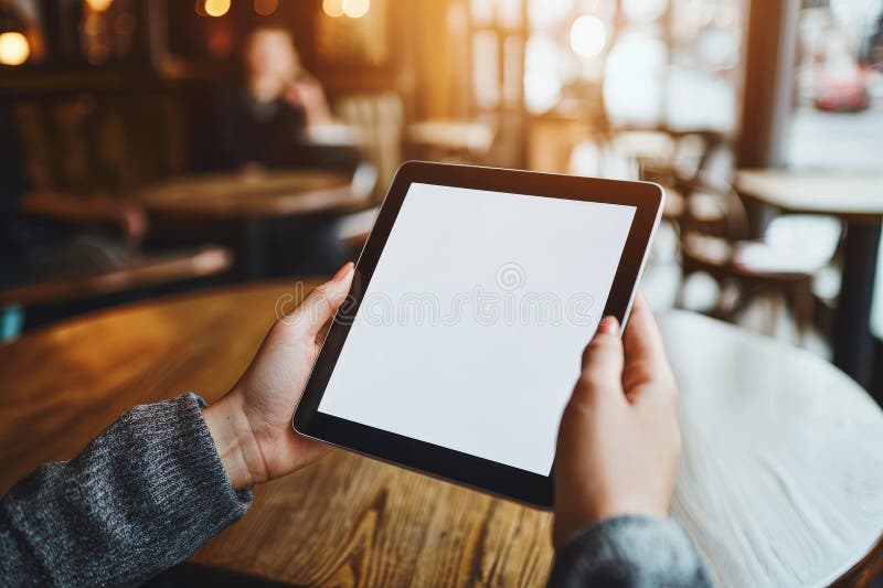 This is an Image of a Close-up of Two Hands Pointing Down at a Tablet ...