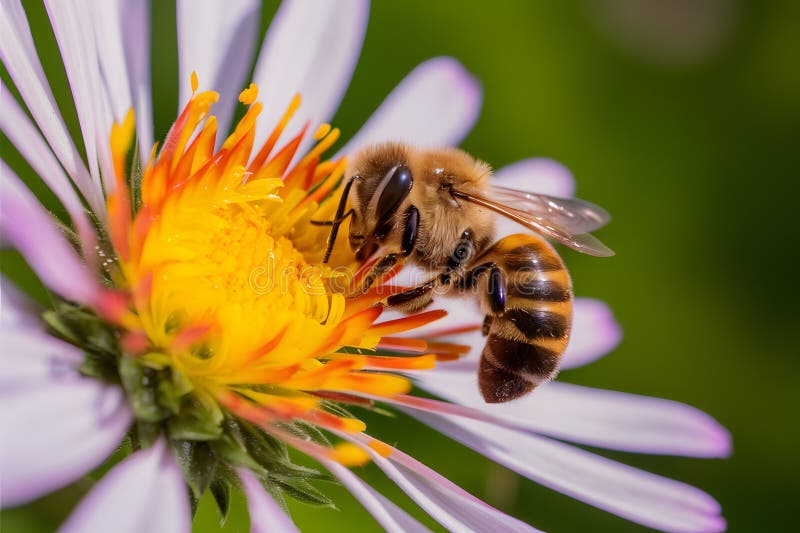 Image Closeup Honeybee Diligently Harvesting Nectar from Blooming ...