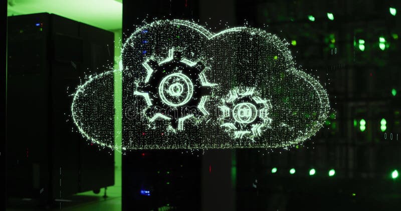 Image of Cloud with Cogs Icons Over Server Room Stock Illustration ...