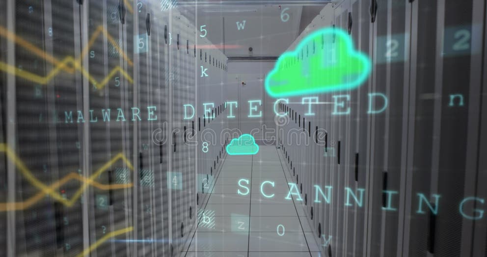 Image of Cloud Icon, Data Processing Text and Connections Over Computer Servers Stock Photo ...