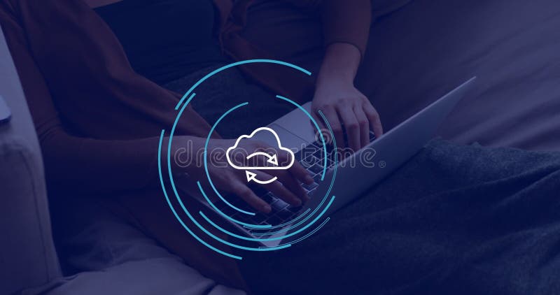 Image of Cloud Icon Over Hands Using Laptop in Office Stock ...