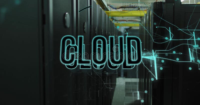Image of Cloud Text and Icons Over Computer Servers Stock Illustration - Illustration of ...