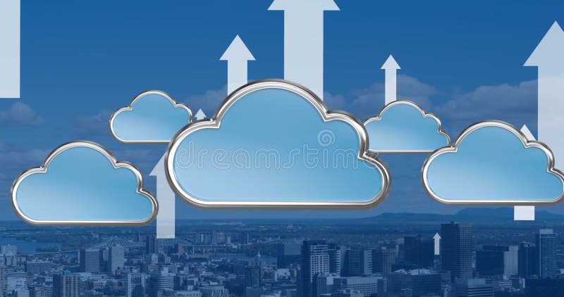 Image of Clouds with Arrows Over Cityscape Background Stock Photo ...