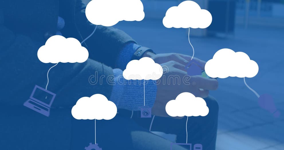 Image of Clouds with Electronic Devices Over Caucasian Businessman Using Smartphone Stock Photo ...