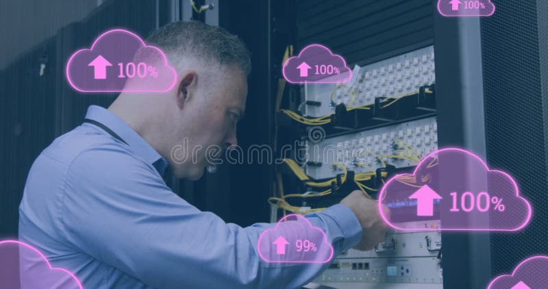 Image of Clouds with Increasing Numbers Over Caucasian Man Working in ...