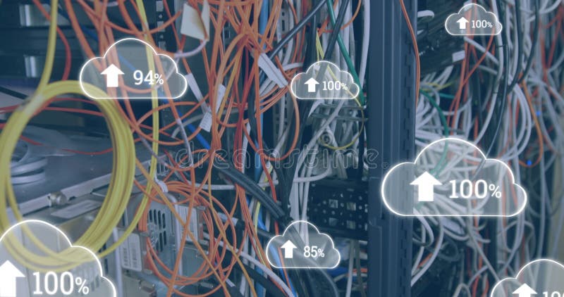 Image of Clouds with Increasing Numbers Over Wires and Servers Stock Photo - Image of wire ...