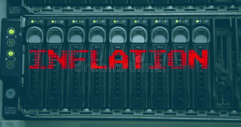 Image of Clouds and Inflation Text Over Server Room Stock Photo - Image ...