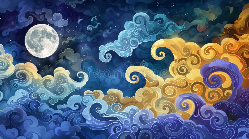 An Image of Clouds, the Sun, Stars, and the Moon in Th Stock ...