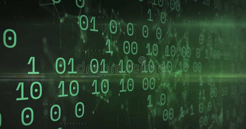 Image Of Clouds With Uploading Over Binary Code On Green Background Stock Illustration
