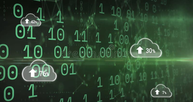 Image of Clouds with Uploading Over Binary Code on Green Background Stock Illustration ...
