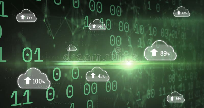 Image of Clouds with Uploading Over Binary Code on Green Background Stock Illustration ...