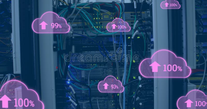 Image of Clouds with Uploading Over Servers Stock Illustration - Illustration of datacenter ...