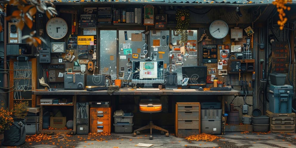 A Messy Workstation in a Rustic Shed. Created by Generative Artificial ...