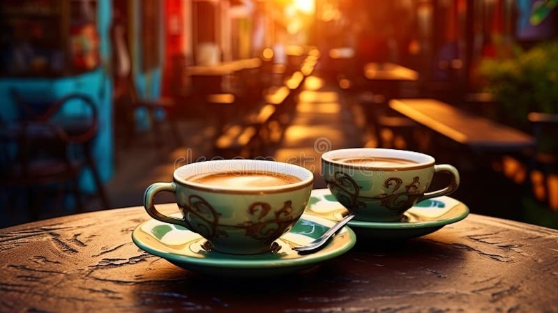 Image of Coffee Cups in Retro Style Against the Background of an Old ...