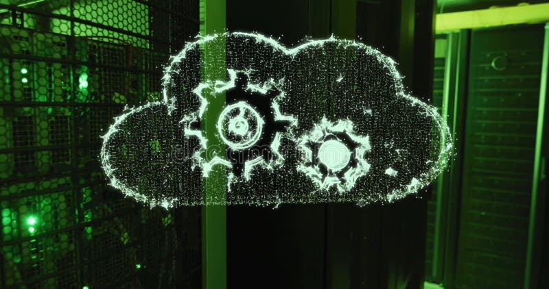 Image of Cogs and Cloud Over Server Room Stock Image - Image of room ...
