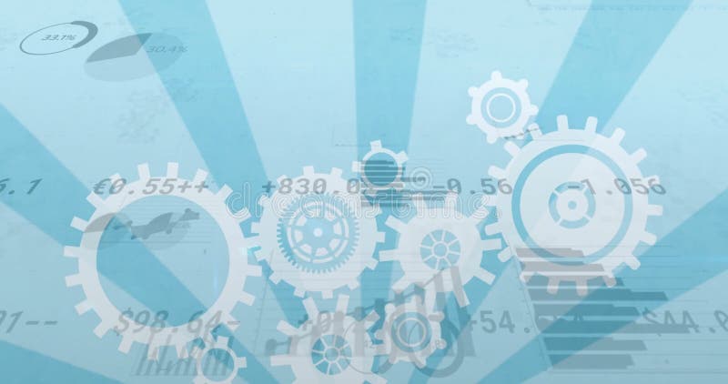 Image of Cogs and Data Processing Over Stripes on Blue Background Stock ...