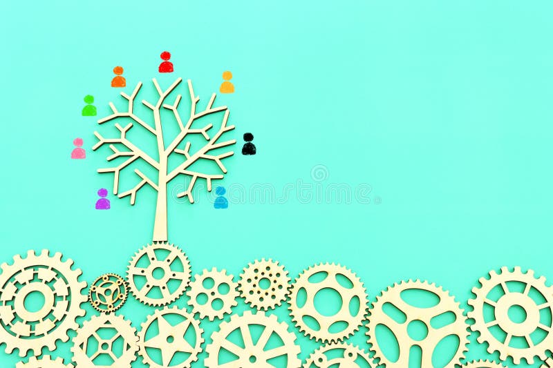 Image of Cogwheels and Tree with People Figures. Human Resources ...
