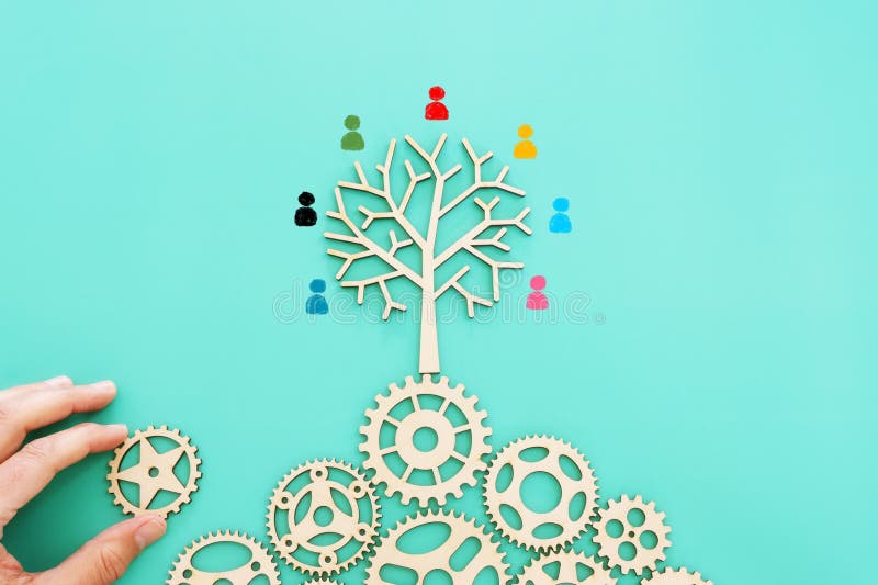 Image of Cogwheels and Tree with People Figures. Human Resources ...