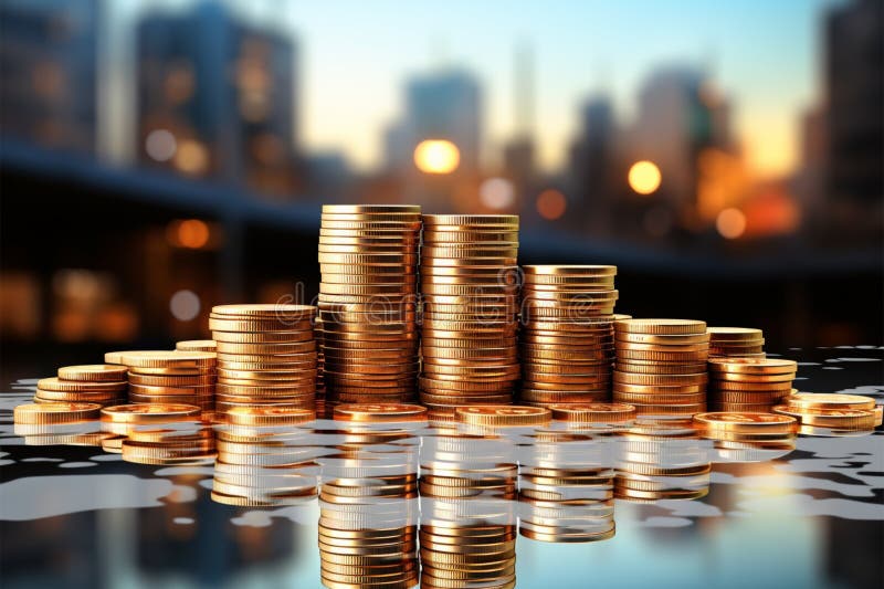 Image Coins Stack Against Urban Backdrop, Symbolizing Growth and ...