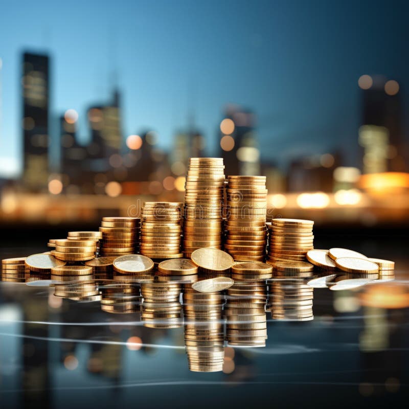 Image Coins Stack Against Urban Backdrop, Symbolizing Growth and ...